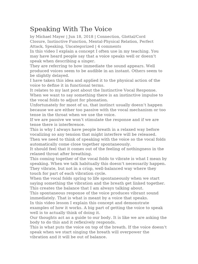 Speaking With The Voice | PDF | Human Voice | Human Throat