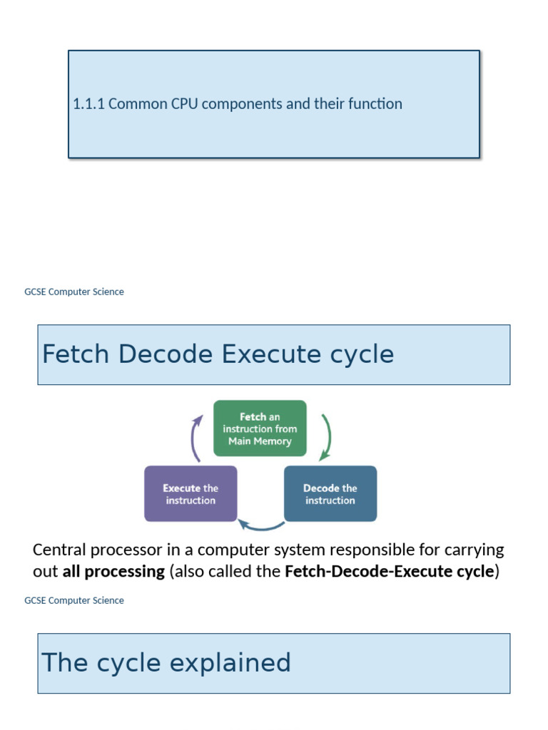 1.1.1 Fetch Decode Execute Cycle | PDF