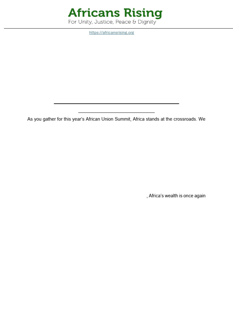 Africans Rising Letter to AU Heads of States and Governments | PDF ...
