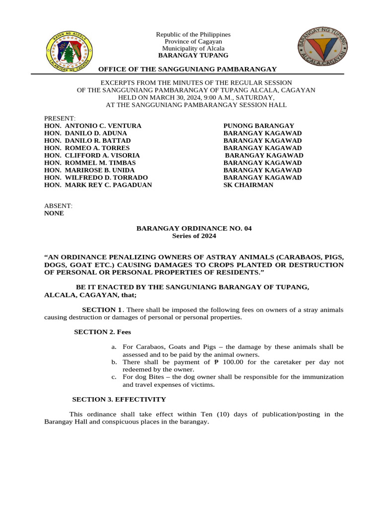 Ordinance on Stray Animals in Tupang | PDF | Animals And Humans