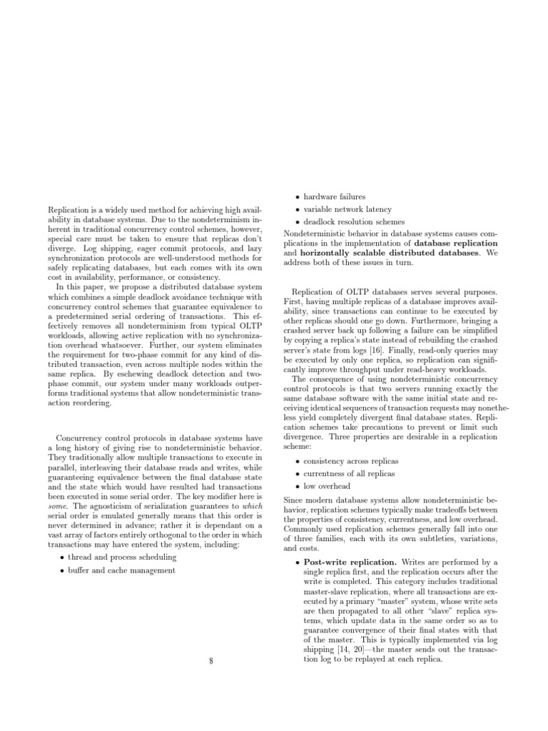 Determinism in Database Systems | PDF | Replication (Computing) | Database Transaction
