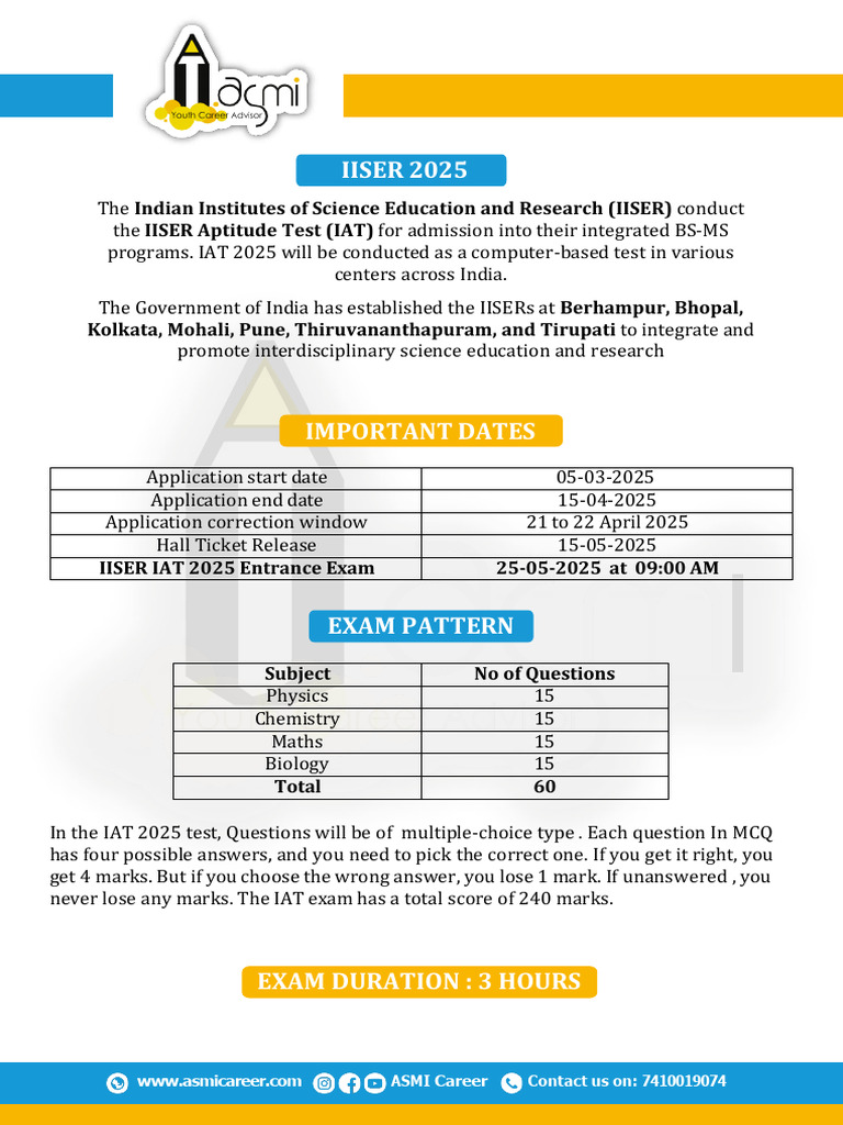 IISER IAT 2025 | PDF | Educational Stages | Qualifications