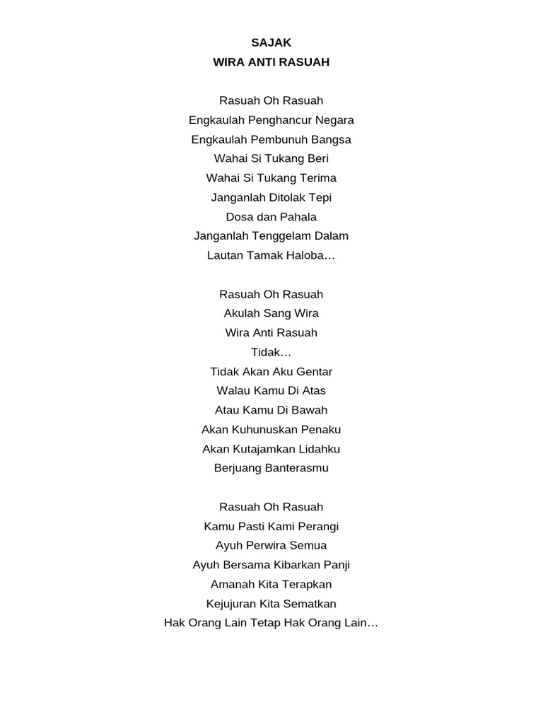 Sajak Wira Anti Rasuah | PDF