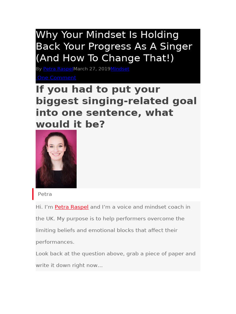 Why Your Mindset Is Holding Back Your Progress As A Singer | PDF ...