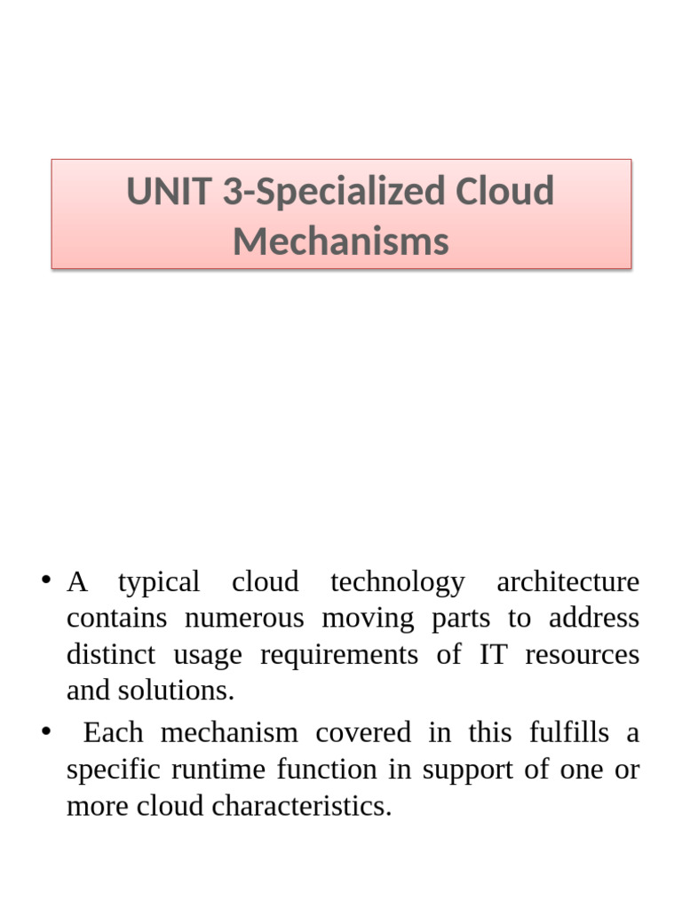 CC Unit 3 Specialized Cloud Mechanism | PDF | Computer Cluster | Load Balancing (Computing)