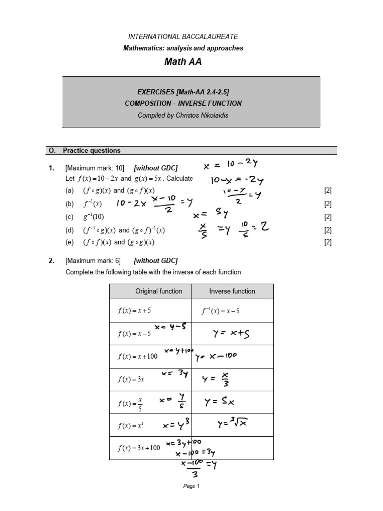(Math-AA 2.4-2.5) COMPOSITION - INVERSE FUNCTION - Eco | PDF | Function (Mathematics ...