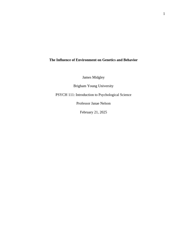 APA 7th Edition Student Paper Template (PSYCH 111 with Professor Nelson ...