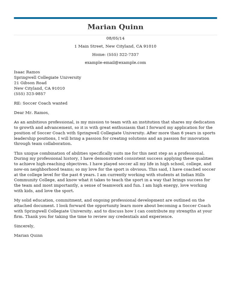 Soccer Coach Cover Letter | PDF