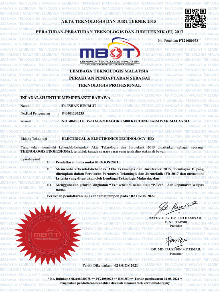 Ishak Bin Buji MBOT PTech | PDF