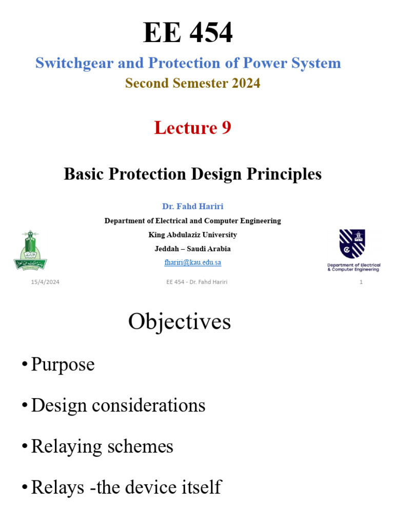 EE 454 - Lect. 9 Basic Protection Design Principles - Dr. Fahd Hariri | PDF | Electrical ...