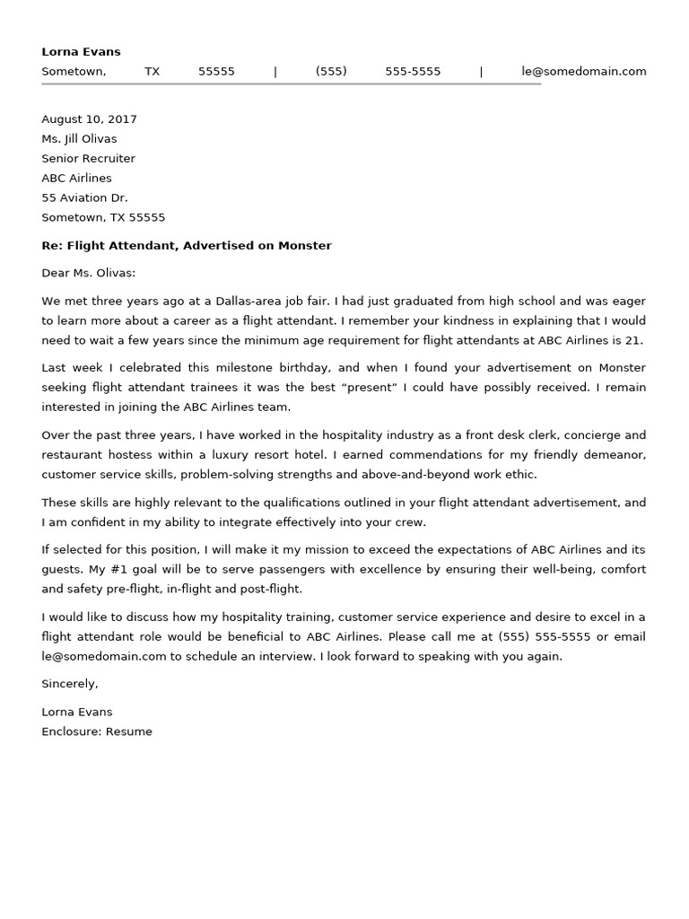 Flight Attendant Cover Letter | PDF