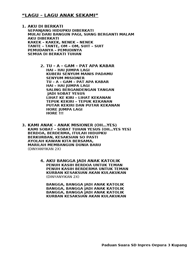 Lagu - Lagu Anak Misioner | PDF