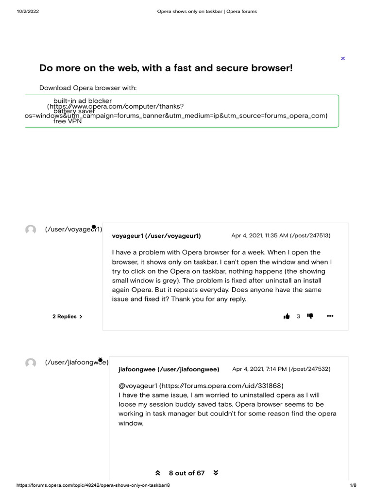 Opera shows only on taskbar _ Windows Key, then press D - Opera forums ...