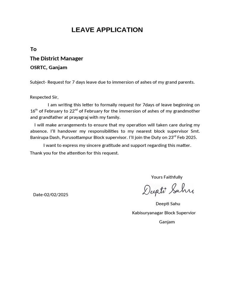 Leave Application Deepti | PDF