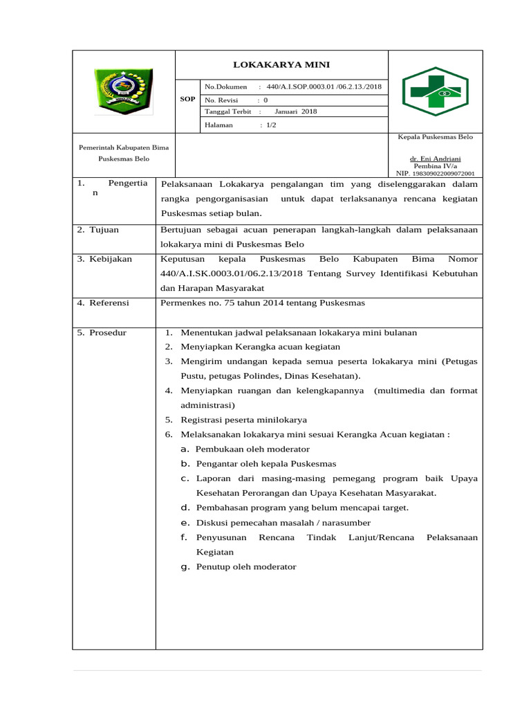 Ep01 Sop Minilok | PDF