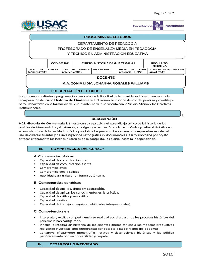 H01 Historia de Guatemala I PEM en Admon | PDF | Evaluación | Aprendizaje