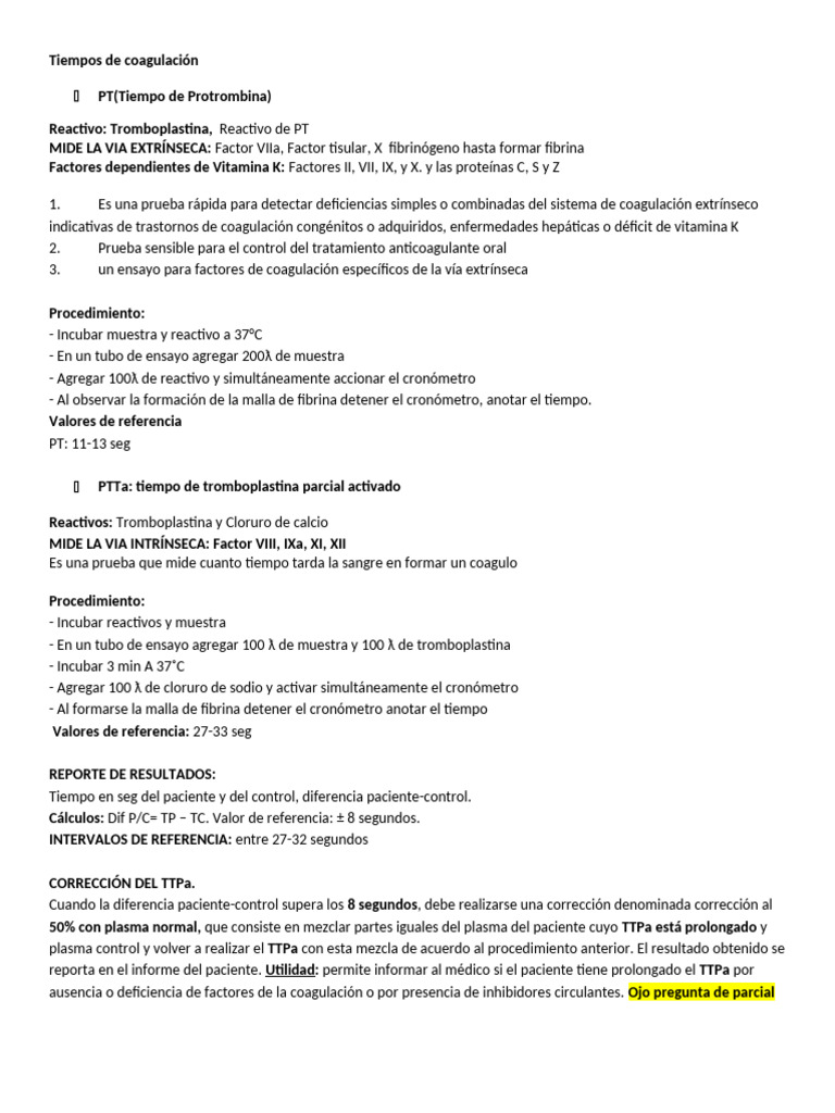 Pruebas de Coagulación: PT, PTT y TT | PDF | Coagulación | Hemostasia