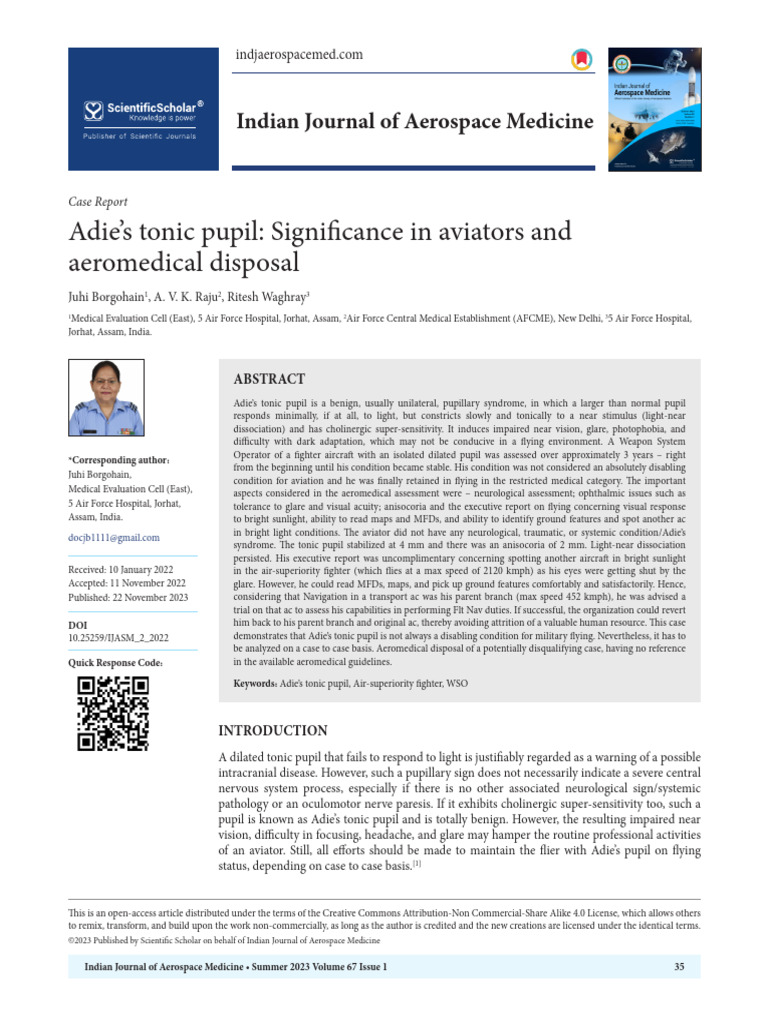 Adie's Tonic Pupil in Aviators: Case Study | PDF | Nervous System ...