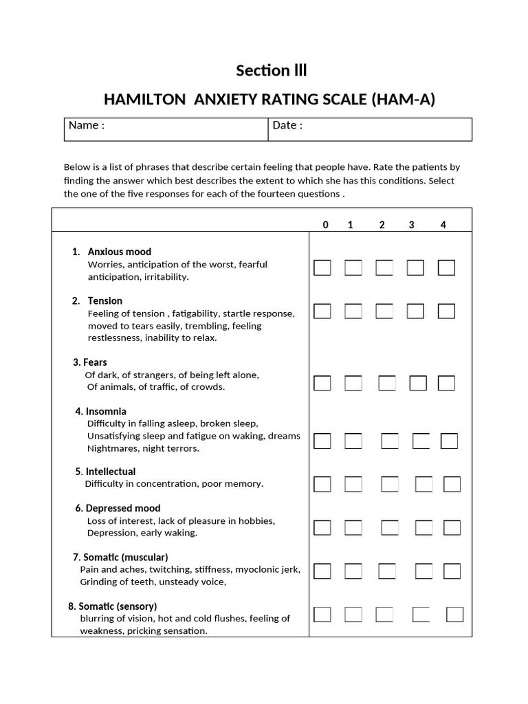 Hamilton Anxiety Rating Scale 2 | PDF