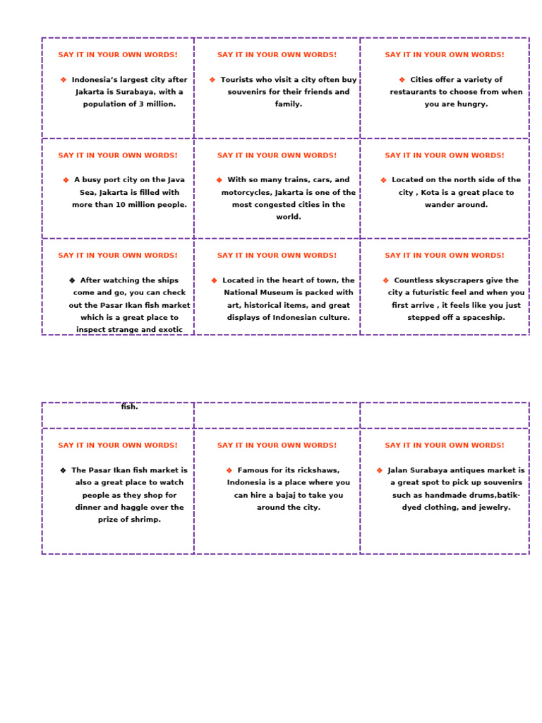 SAY IT IN YOUR OWN WORDS ! Paraphrasing Cards | PDF