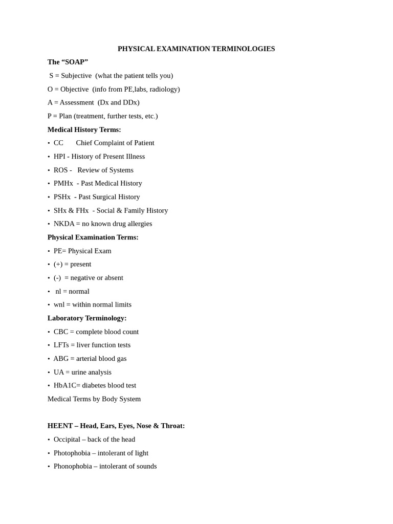 Terminology in Physical Examination | PDF | Clinical Medicine ...