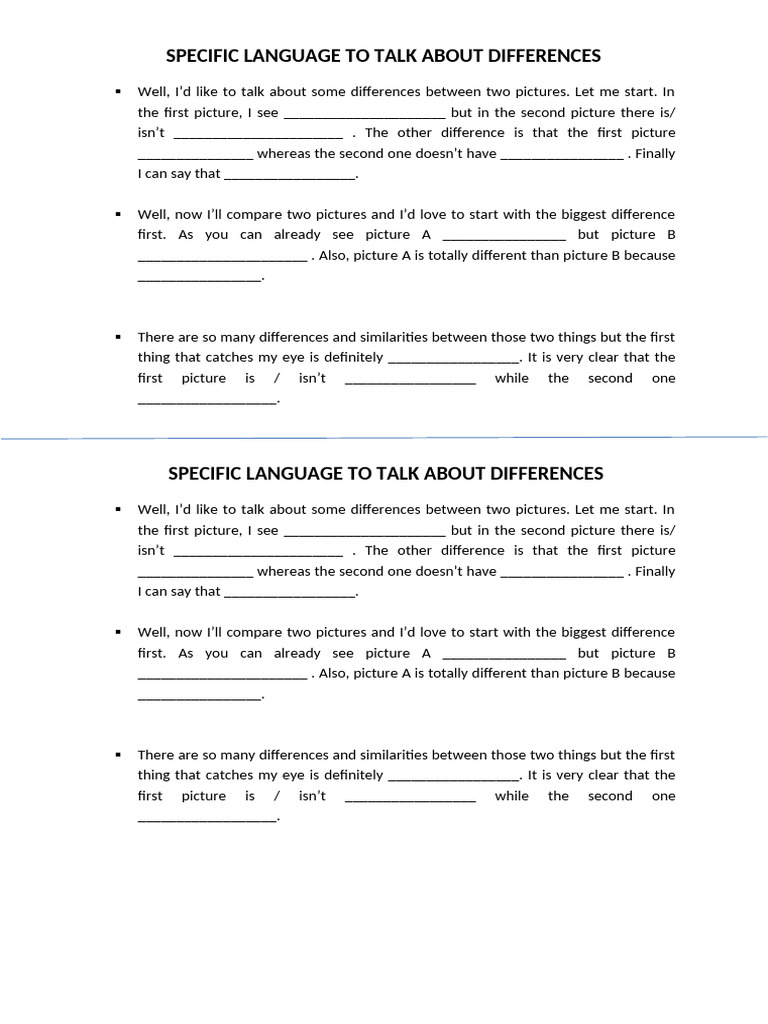 Specific Language To Talk About Differences | PDF