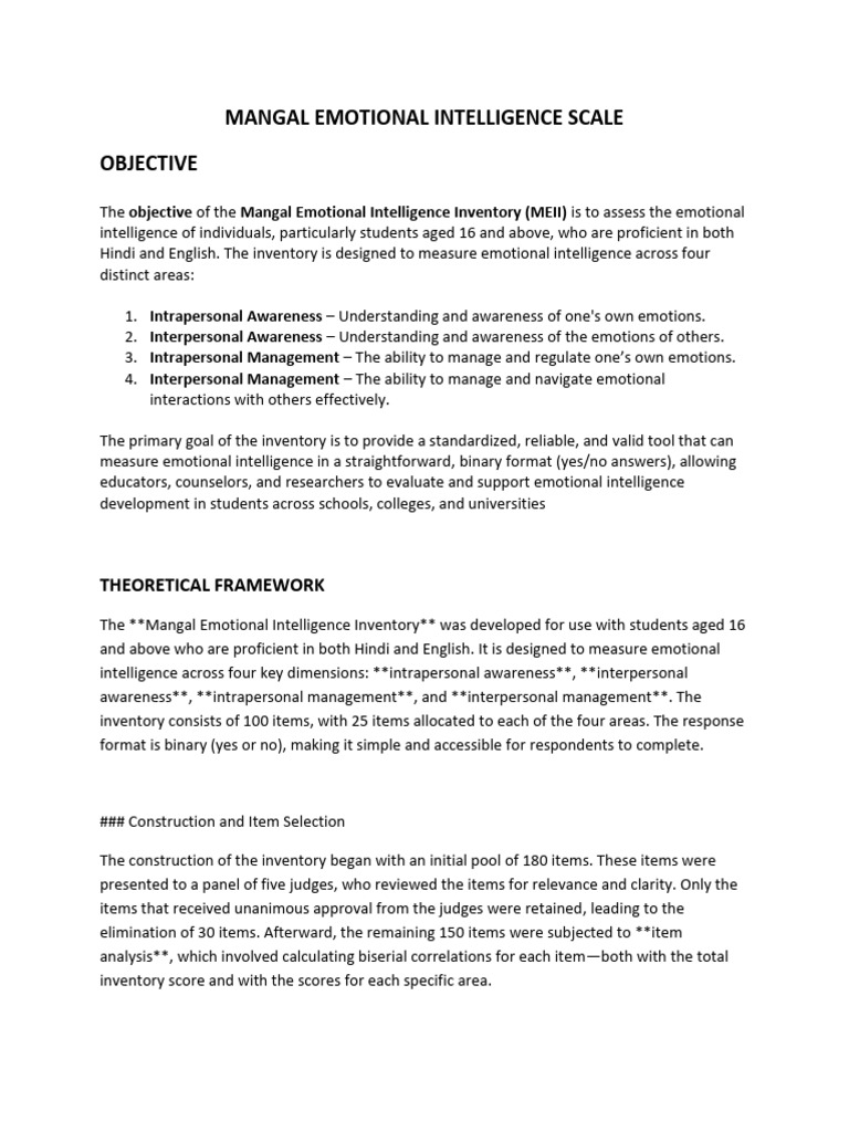 Mangal Emotional Intelligence Scale | PDF | Empathy | Emotional ...