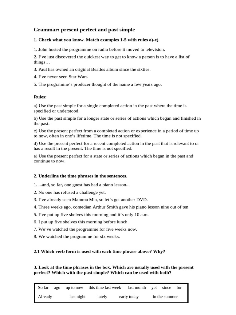 Present Perfect vs Past Simple Guide | PDF | Linguistics | Grammar