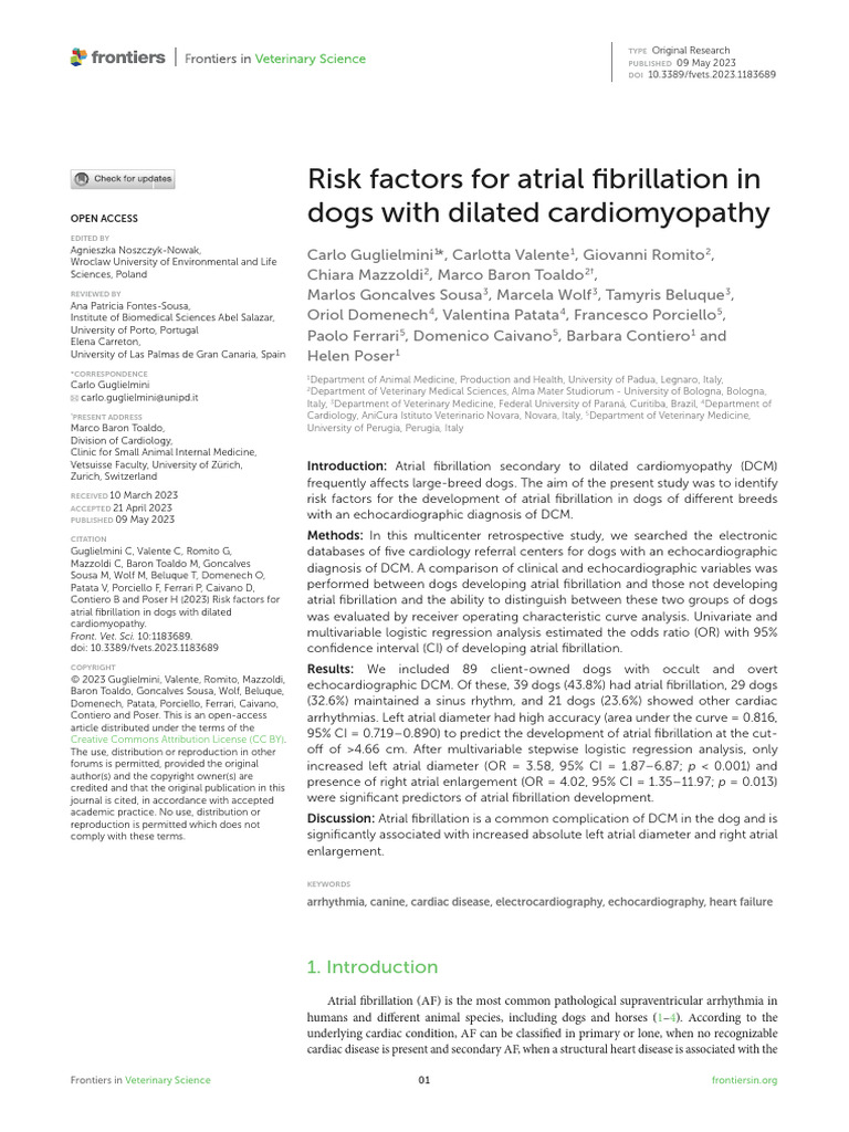 Risk Factors For Atrial Fibrillation in Dogs With Dilated ...