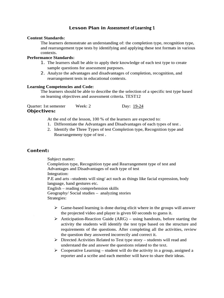 Piloton Lesson Plan EDUC 320 | PDF | Educational Assessment | Learning