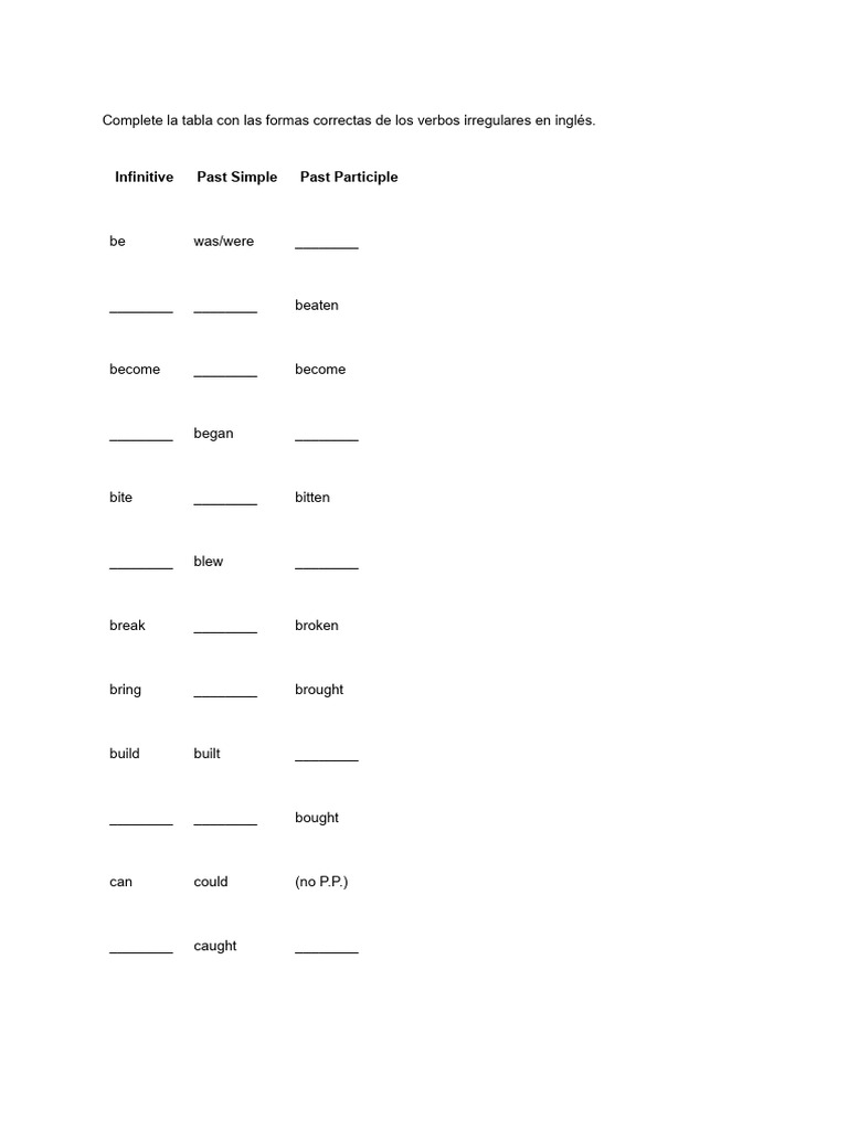 Examen Verbos Irregulares 1 | PDF