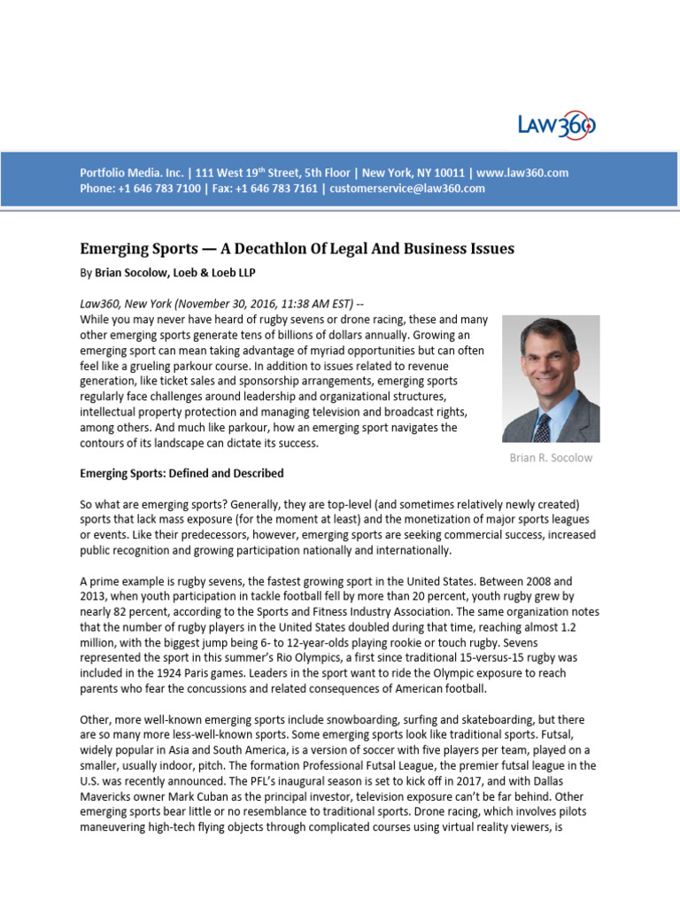 Emerging Sports A Decathlon of Legal and Business Issues | PDF ...