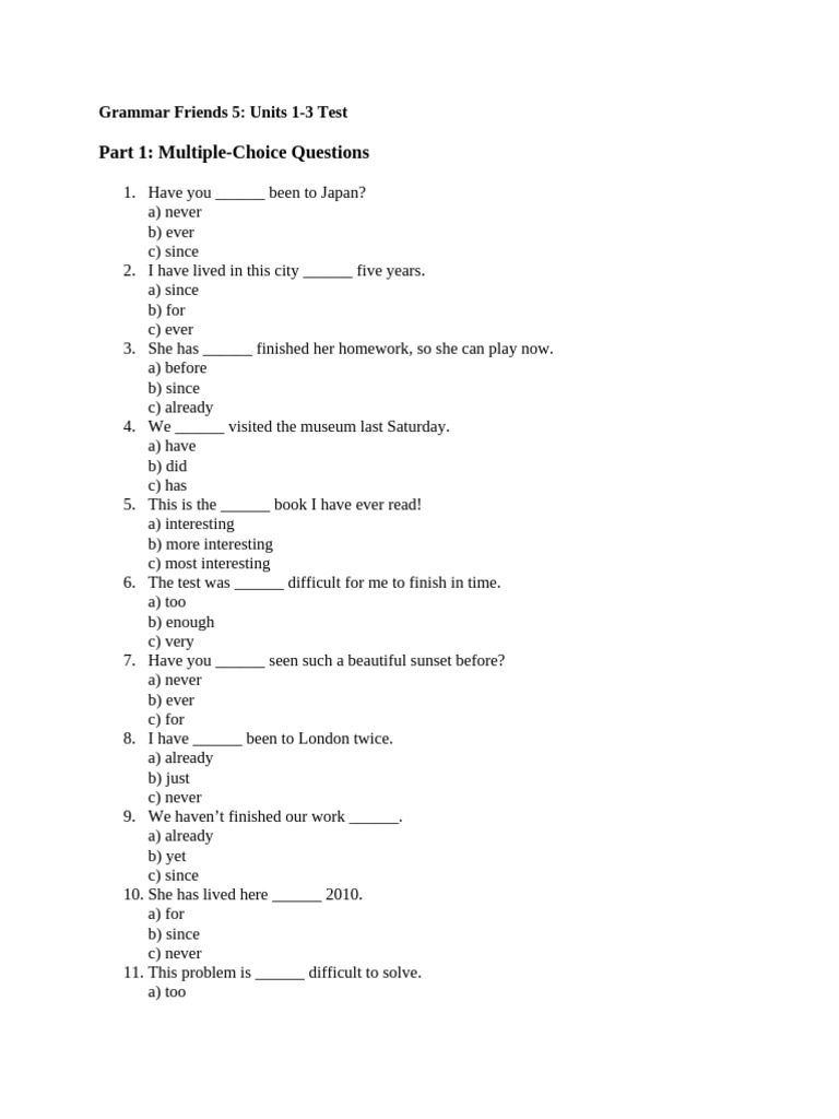 Grammar Friends 5 Question Part 1 | PDF