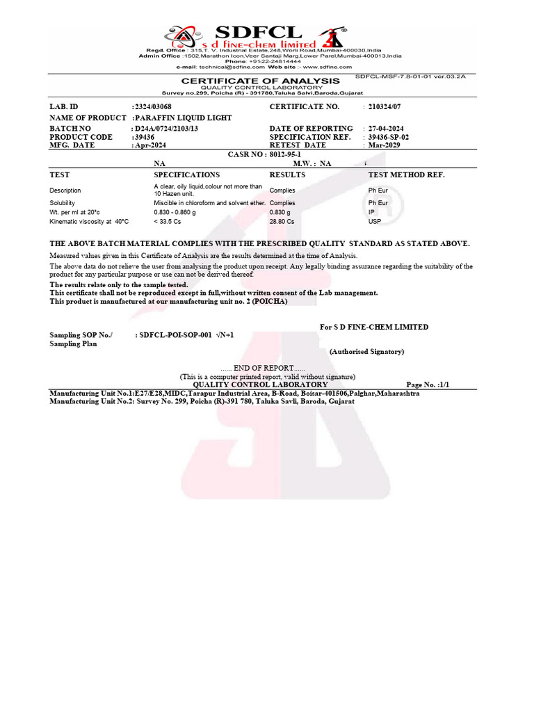 Parrafine Liquide - 39436-D24A-0724-2103-13 | PDF | Chemistry ...