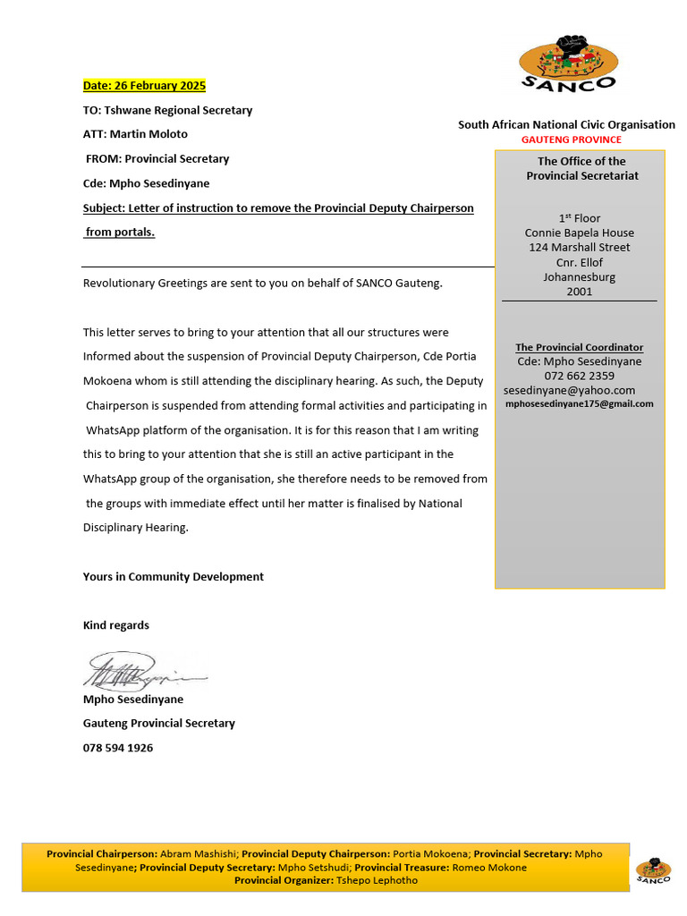 Letter To Cde Martin Moloto | PDF | African National Congress ...