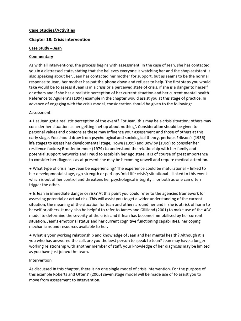 Crisis Intervention Case Study: Jean | PDF | Risk | Psychological ...