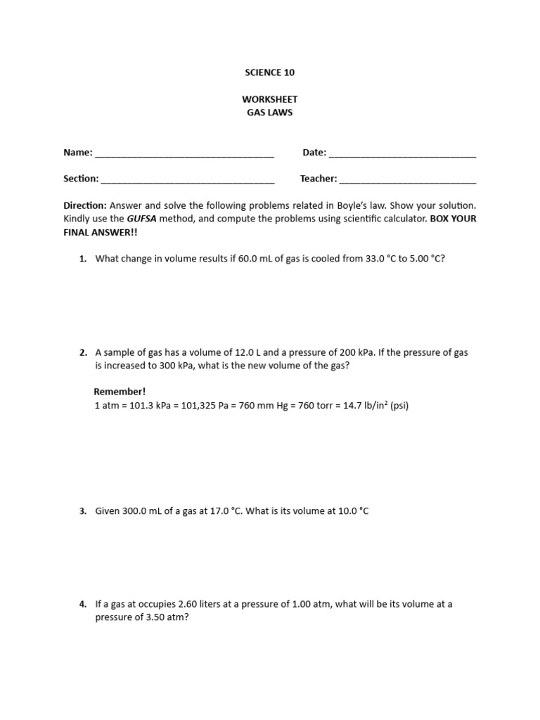 MNHS-WORKSHEET-GAS-LAWS-ASS5 | PDF