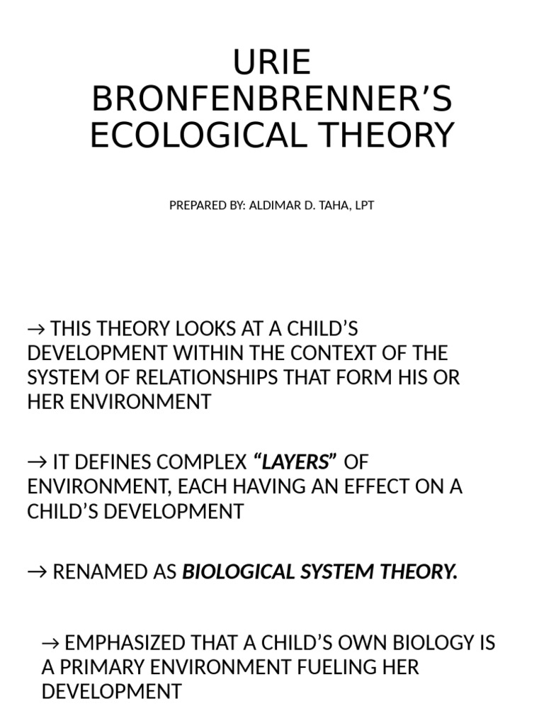 Urie Bronfenbrenner's Ecological Theory | PDF | Self Esteem | Cognition