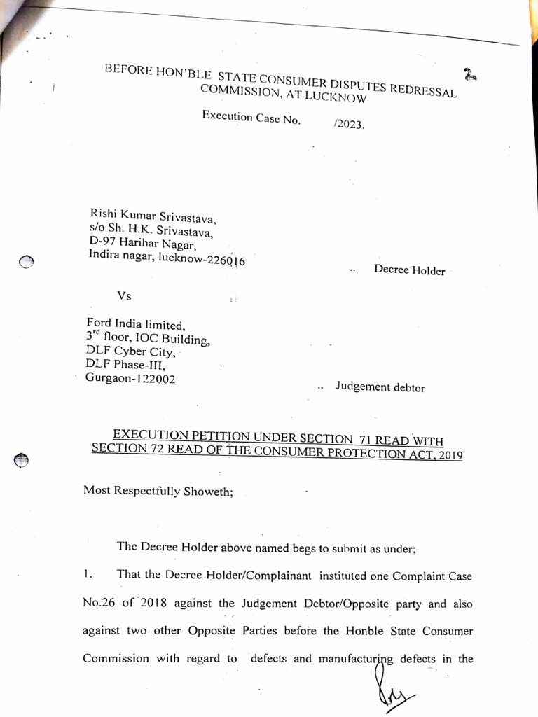 Rishi Vs Ford Execution Petition | PDF | Common Law | Business Law