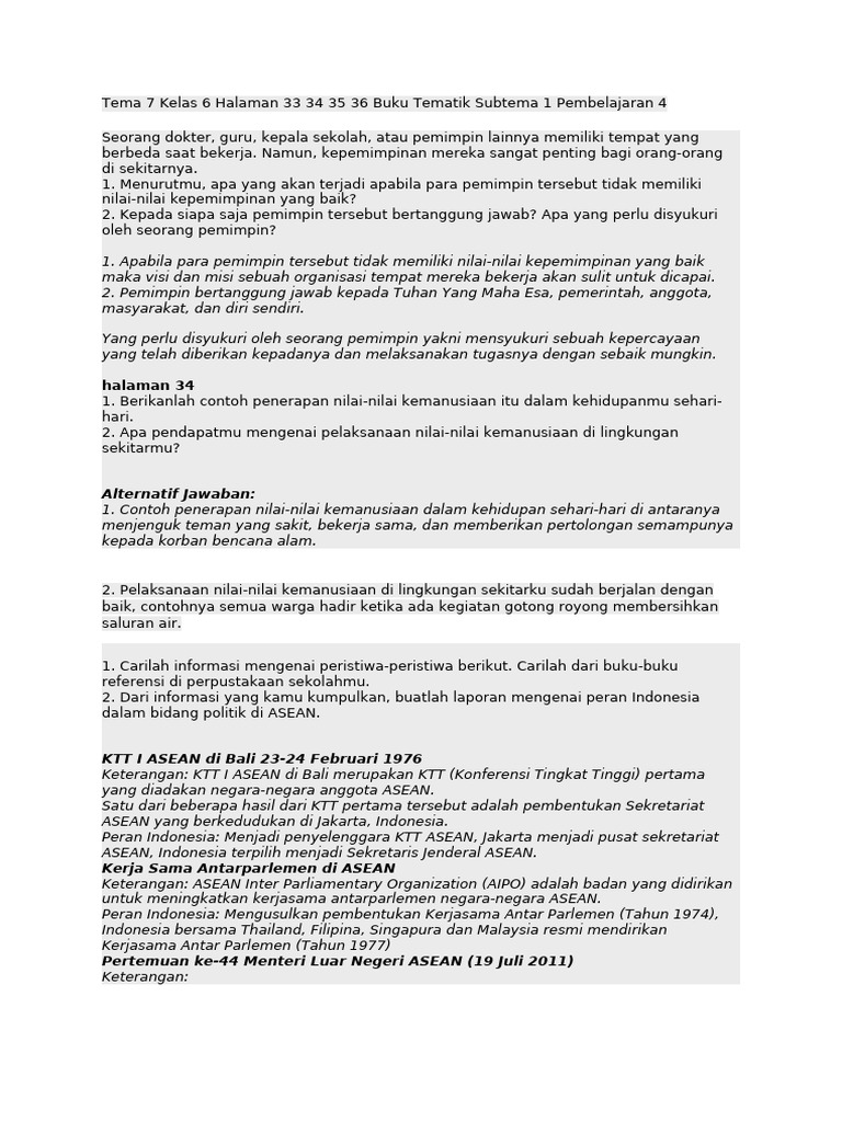 Tema 7 Kelas 6 Halaman 33 34 35 36 Buku Tematik Subtema 1 Pembelajaran 4 | PDF
