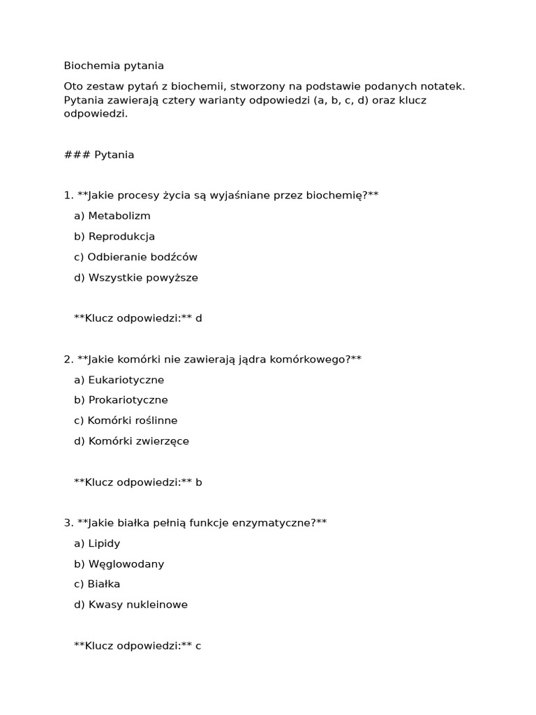 Pytania Biochemia | PDF