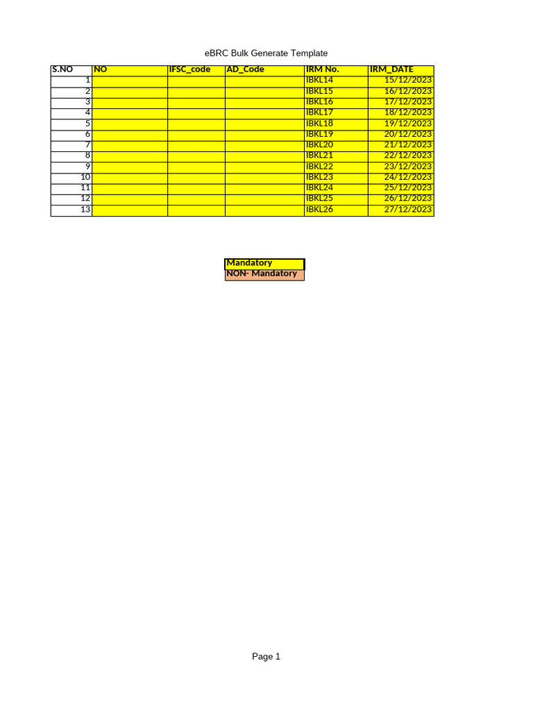 EBRC Bulk Generate Sample Excel | PDF | United States Dollar ...