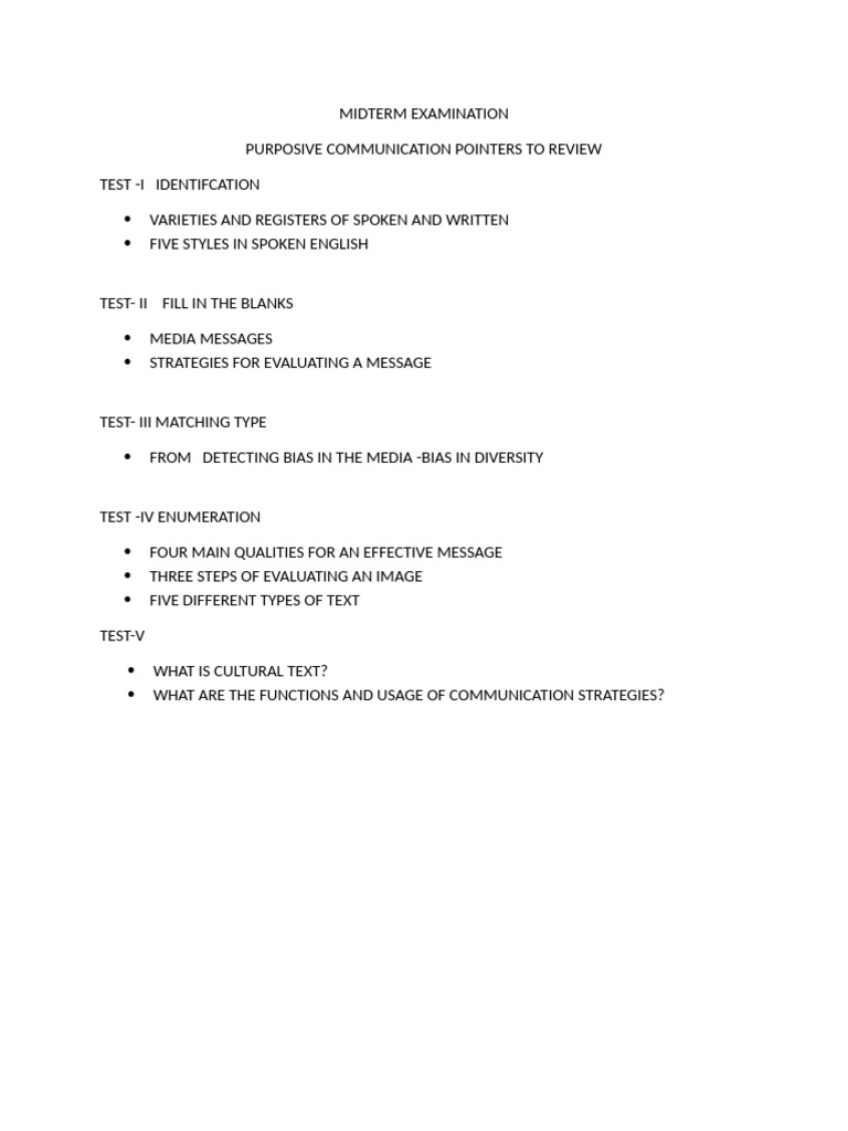 Pointers To Review in Puprposive Communication Midterm Examination | PDF