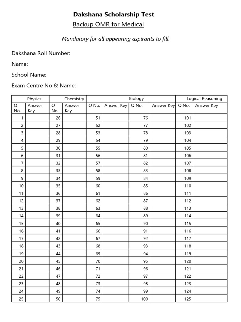 Dakshana Test Answer Key Guide Pdf Qualifications Student