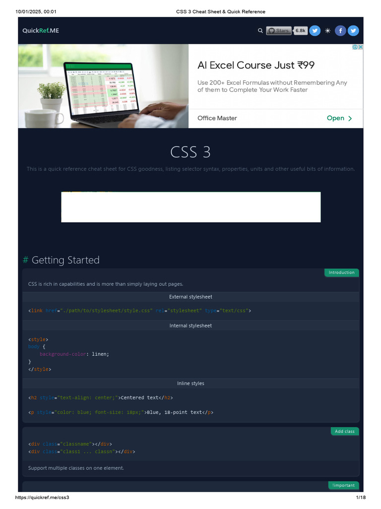 CSS 3 Cheat Sheet & Quick Reference | PDF | Web Development | Text