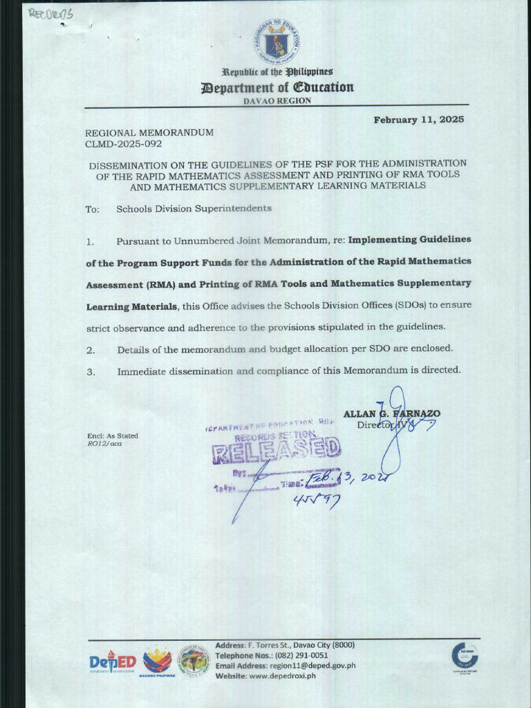 RM CLMD-2025-092 Dissemination On The Guidelines of The PSF For The ...