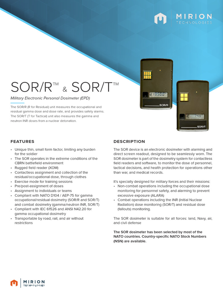 Sor-R Sor-T Spec Sheet Spc-322-En-A | PDF | Dosimetry | Physical Phenomena