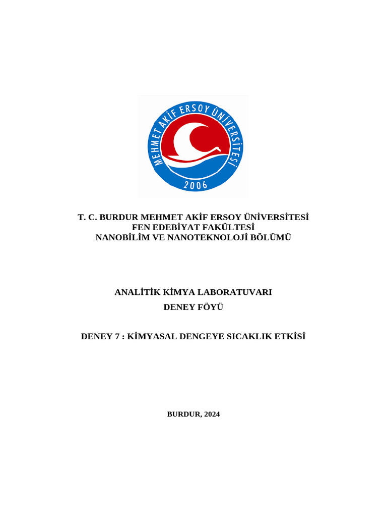Analitik Kimya Deney 7 - KİMYASAL DENGEYE SICAKLIK ETKİSİ | PDF