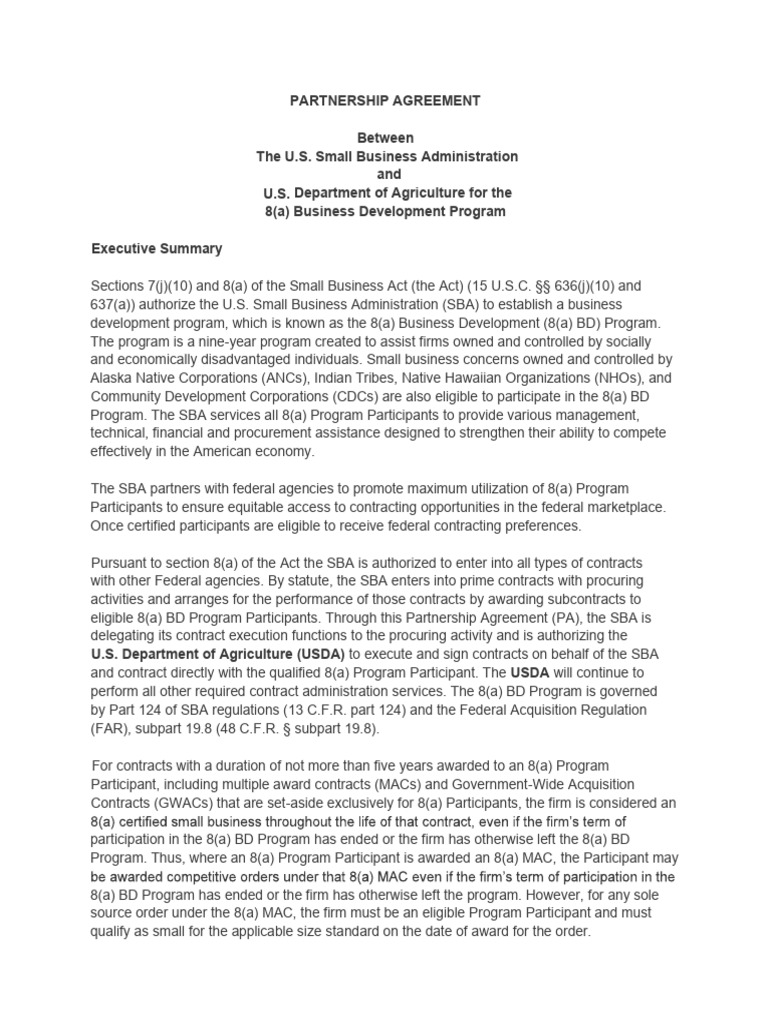 SBA-USDA Partnership for 8(a) Program | PDF | Small Business ...