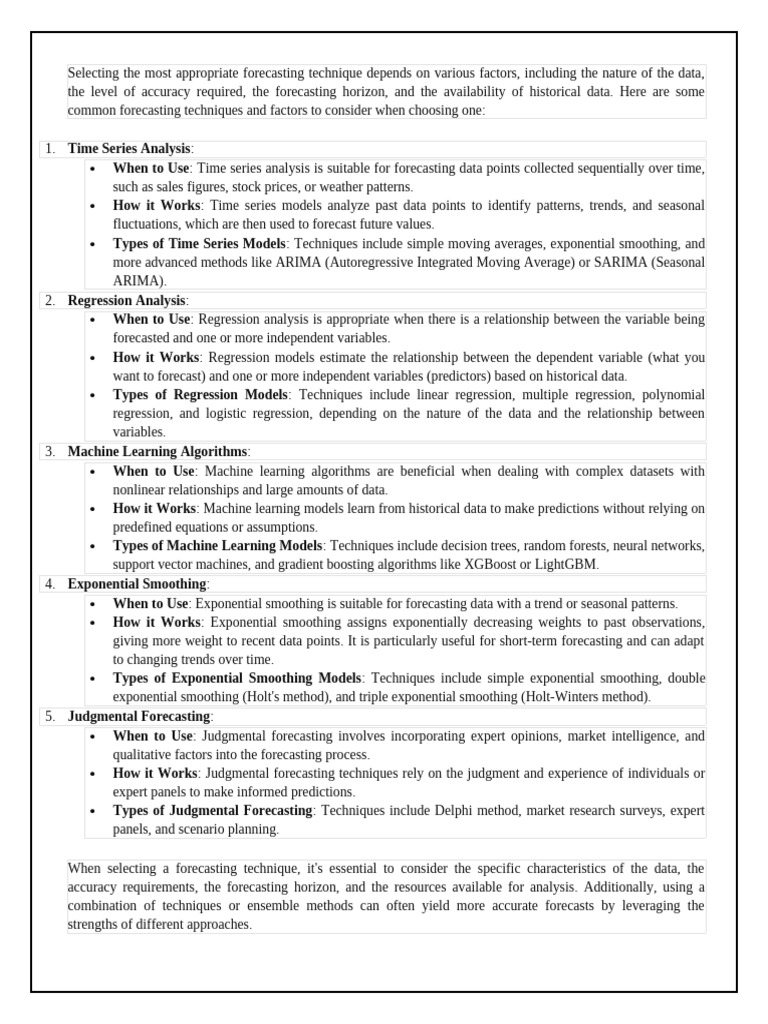 1 Selecting a Forecasting Technique | PDF | Forecasting | Regression Analysis
